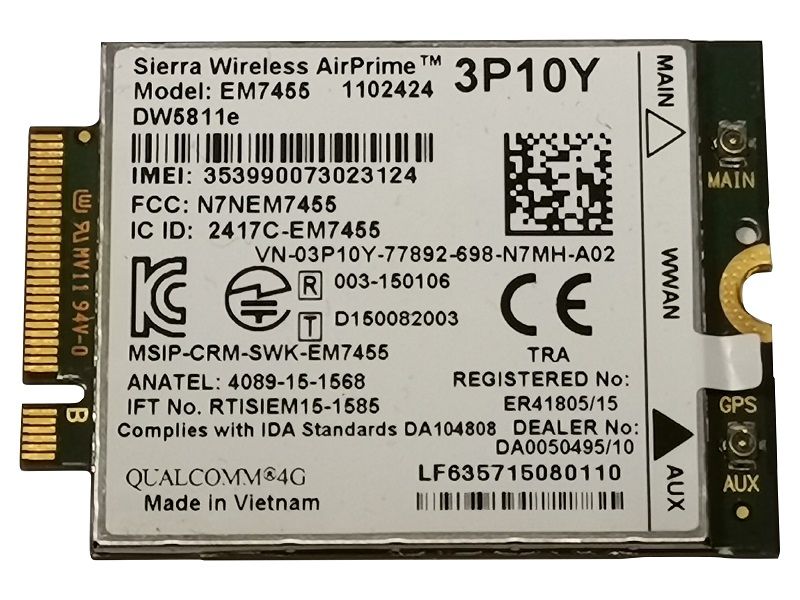 Sierra Wireless AirPrime EM7455 WWAN 4G LTE Mobile Card Dell 3P10Y...