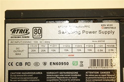 Atrix Extreme Power 80 Plus 800THE ATX 800W PSU Power Supply