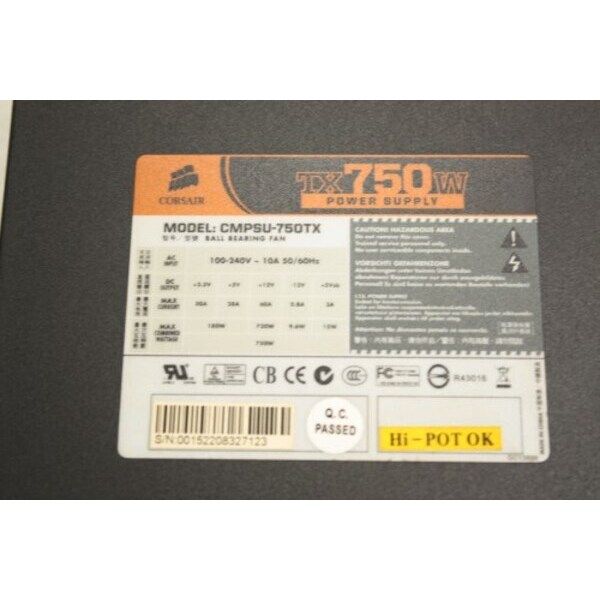 Corsair TX750W CMPSU-750TX ATX 12V 750W PSU Power Supply