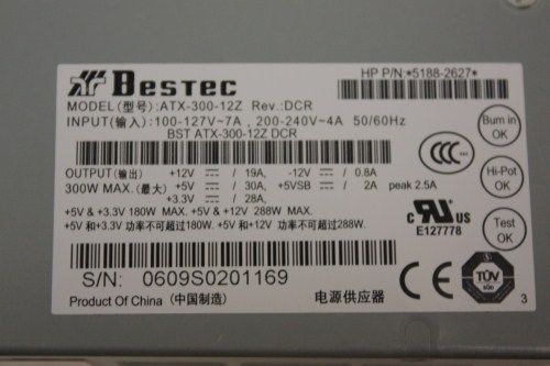 Bestec ATX-300-12Z Rev.: DCR 5188-2627 300W PSU Power Supply