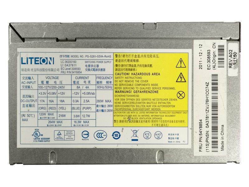 Liteon PS-5281-02VA-RoHS 45J9433 280W PSU Power Supply