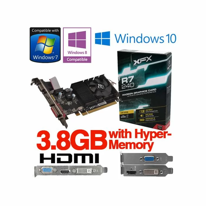 XFX Radeon R7 240D 2GB PCIe 4K HDMI DVI VGA Low Profile Gaming...